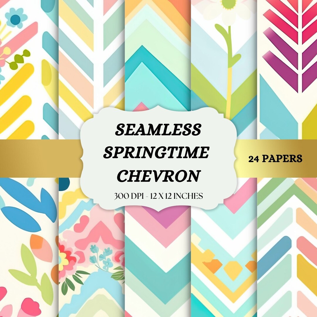 Springtime Chevron Digital Paper, Seamless Chevron Pattern Backgrounds ...