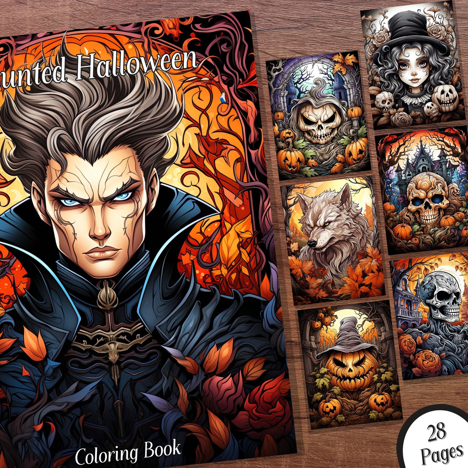Halloween Coloring 28 Page Coloring Book Grayscale Pages, Digital ...