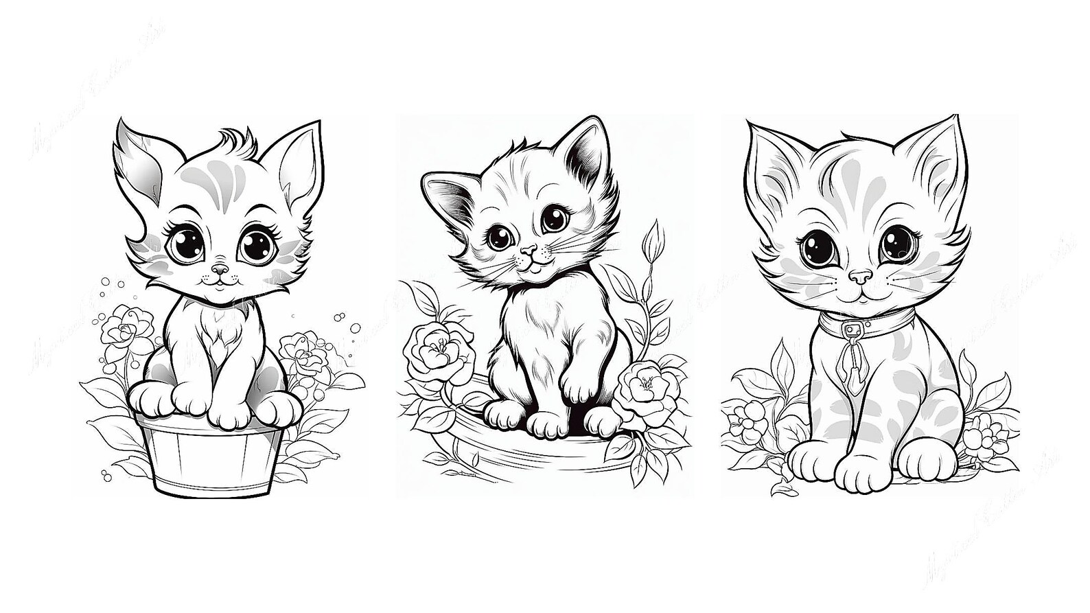 Cute Kitten Coloring Book, Printable Cat Coloring Pages for Adults and ...