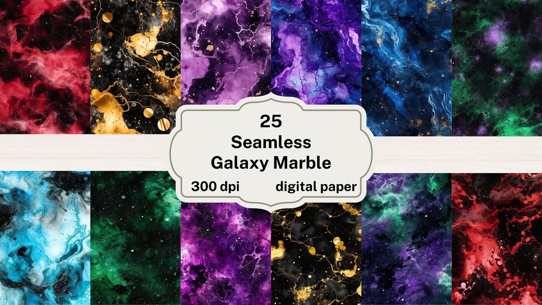 Galaxy Marble Digital Paper, Seamless Universe Textures With Silver and ...