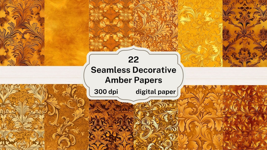 Decorative Amber Digital Paper, Seamless Pattern Backgrounds Printable ...