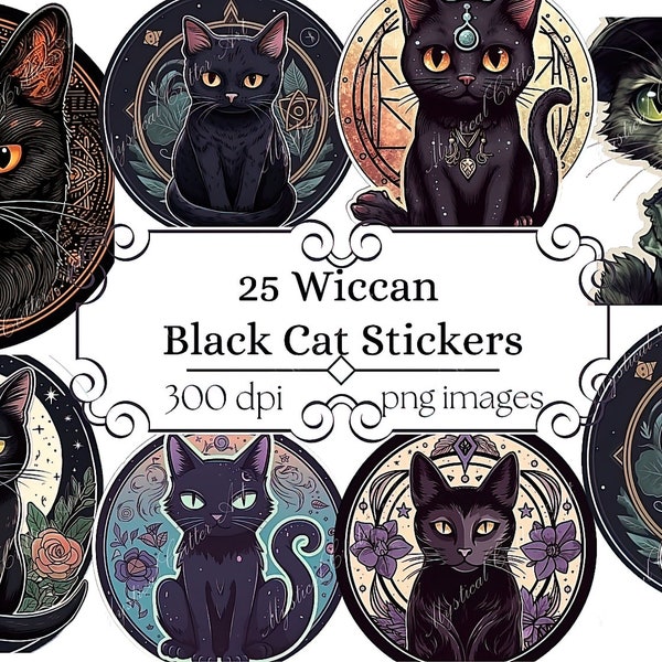 Black Cat Stickers, Cute Stickers Black Cat Png Printable Digital - Etsy