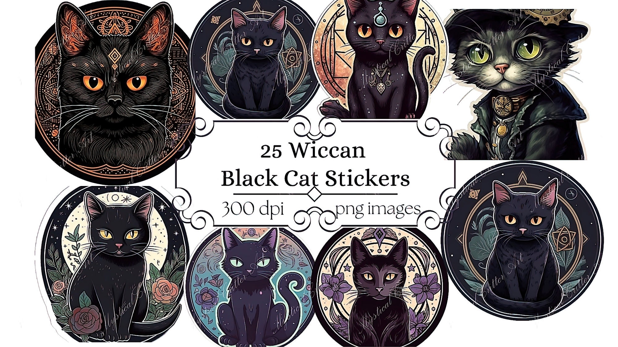 Black Cat Stickers, Cute Stickers Black Cat PNG Printable Digital ...