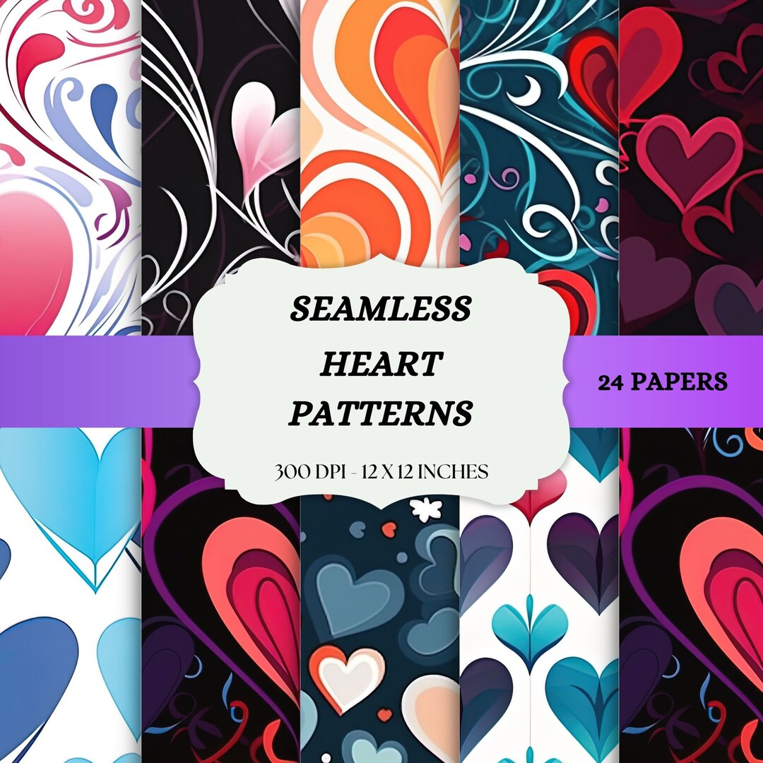 Heart Shaped Digital Paper, Seamless Heart Pattern Backgrounds ...