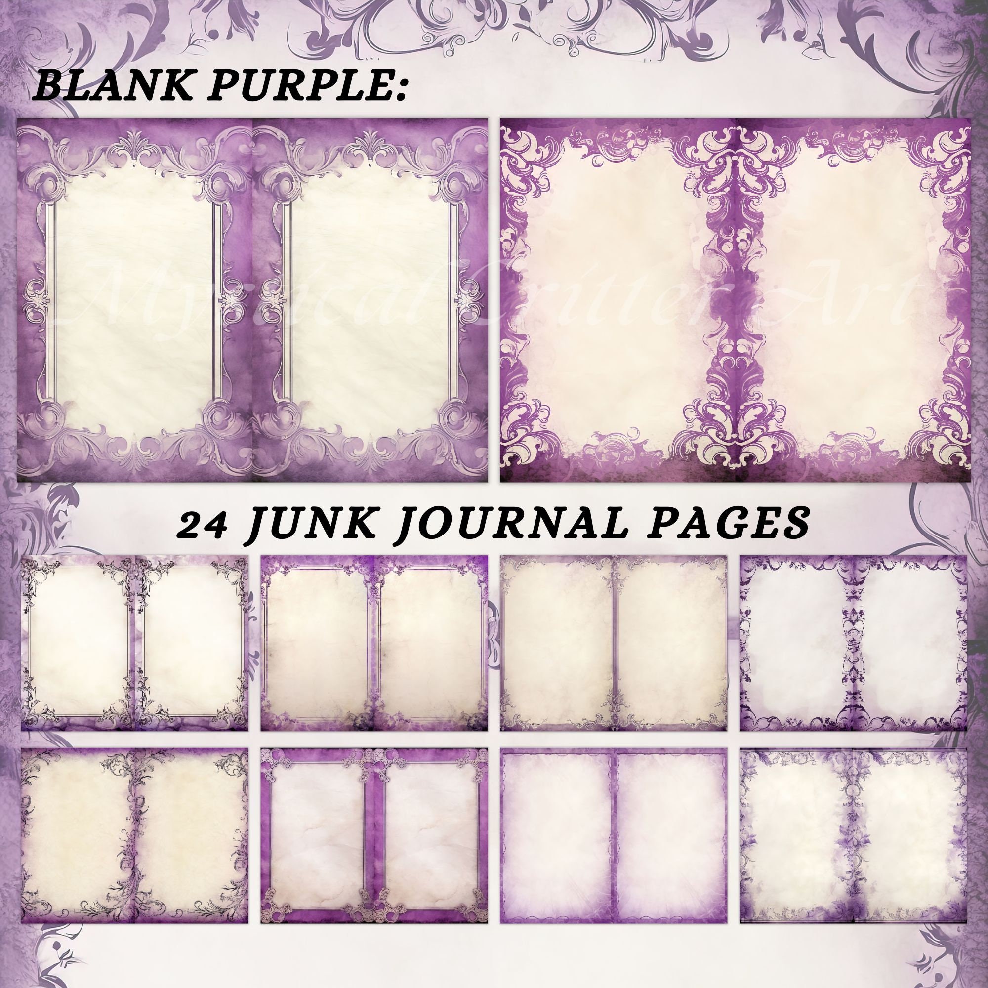 Blank Purple Journal Paper, Printable Junk Journal Pages 11x8.5 Inch ...
