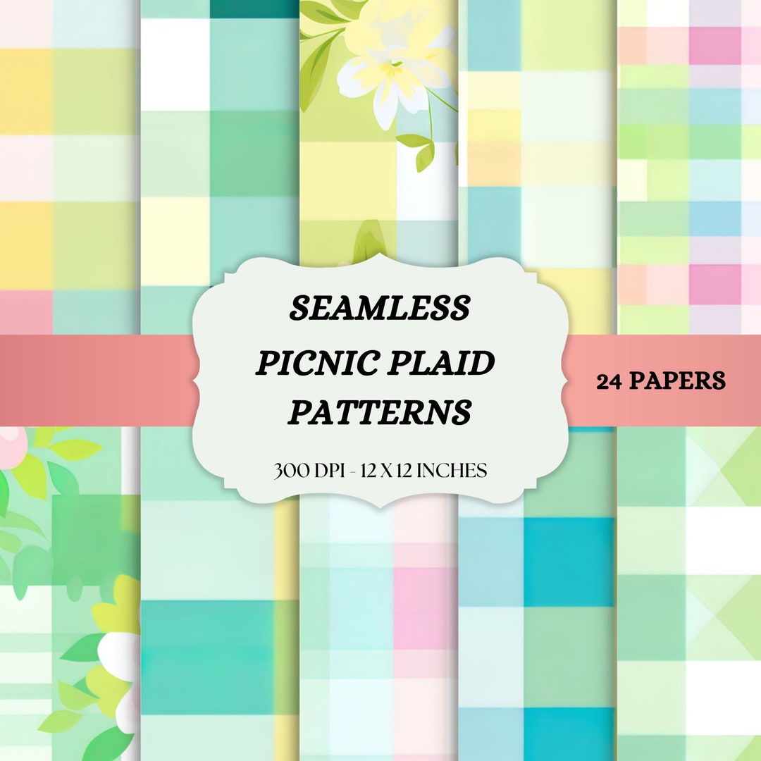 Picnic Plaid Digital Paper: Gingham Seamless Pattern Backgrounds in ...