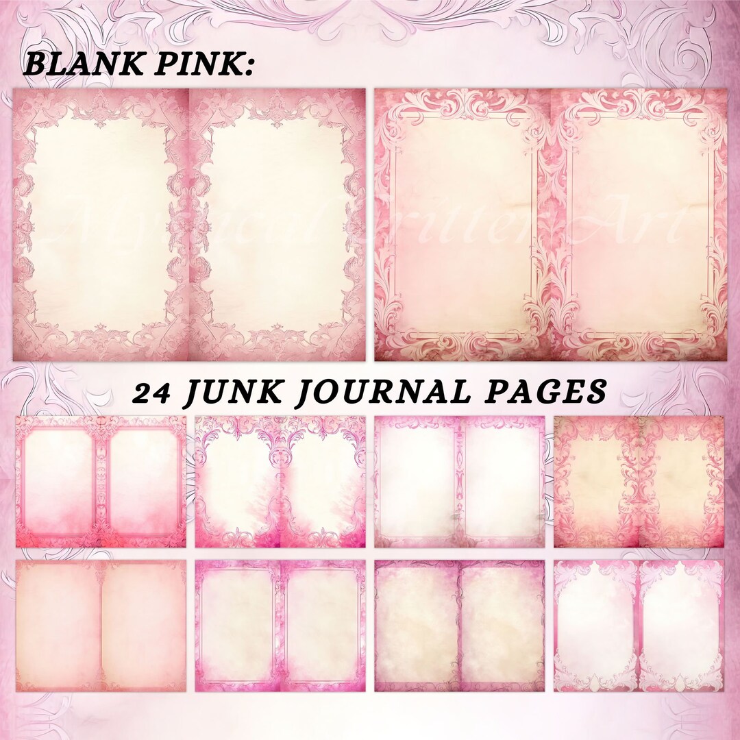Blank Pink Journal Paper, Printable Junk Journal Pages 11x8.5 Inch ...