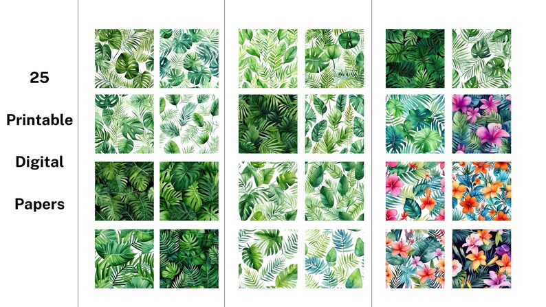 Watercolor Jungle Digital Paper, Seamless Pattern Backgrounds Printable ...