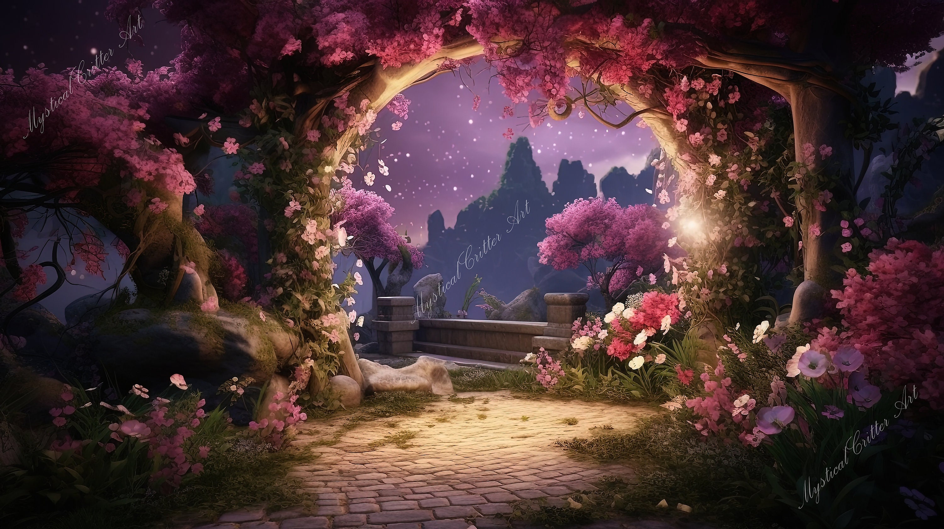 Romantic Magic Garden Computer Wallpaper, Digital Wallpaper, Desktop ...