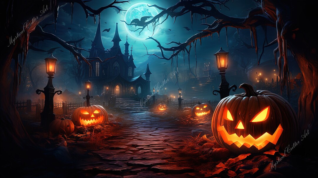 Haunted Halloween Vibes: High-quality Desktop Wallpaper Instant ...