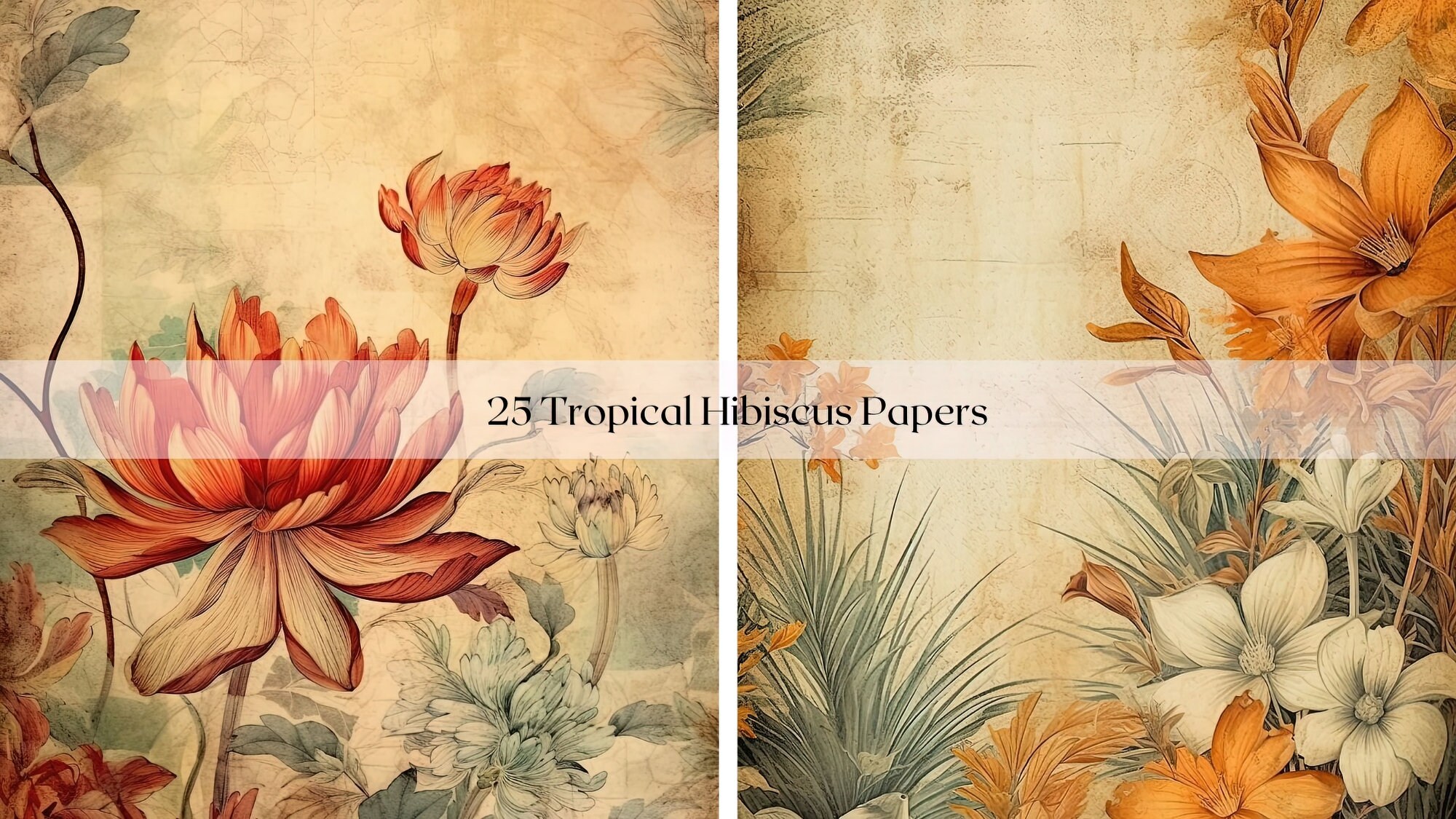 Tropical Hibiscus Flowers Printable Digital Papers Journal - Etsy