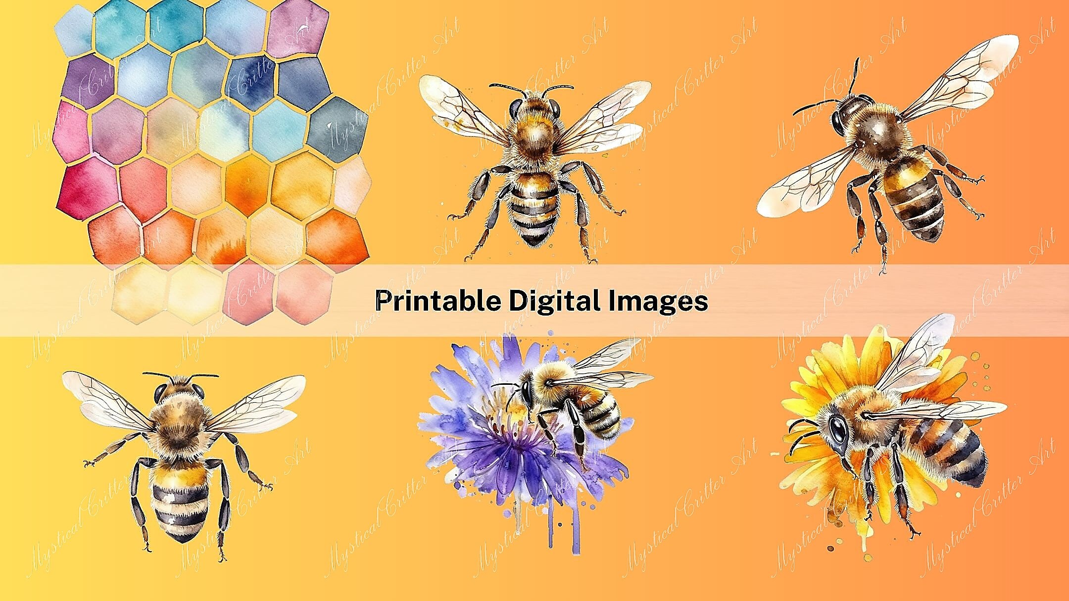 Watercolor Honey Bee Clipart Spring Garden Bee and Honey - Etsy
