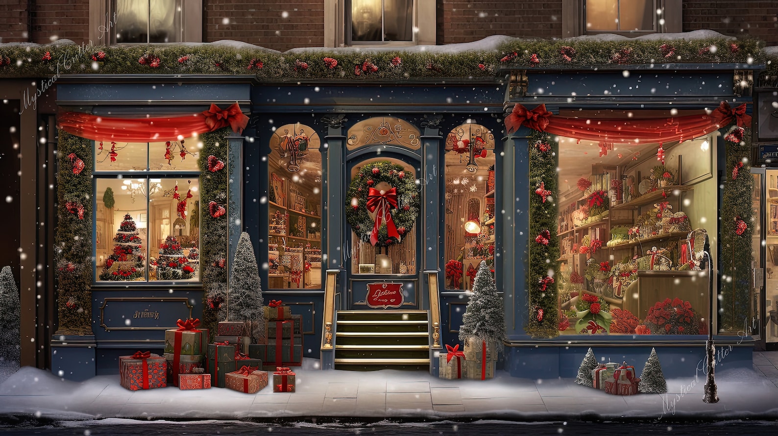 Festive Christmas Store Front Desktop Wallpapers, Instant Digital ...