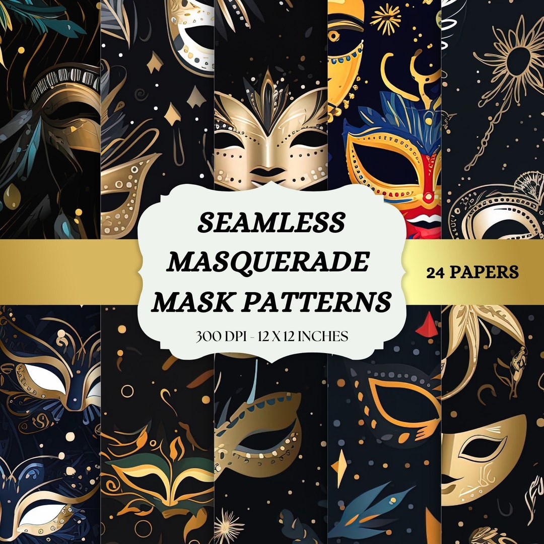 Masquerade Mask Digital Paper, Seamless Mask Pattern Backgrounds ...