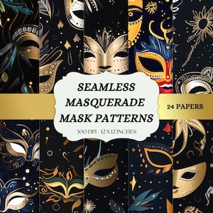 Masquerade Mask Digital Paper, Seamless Mask Pattern Backgrounds ...