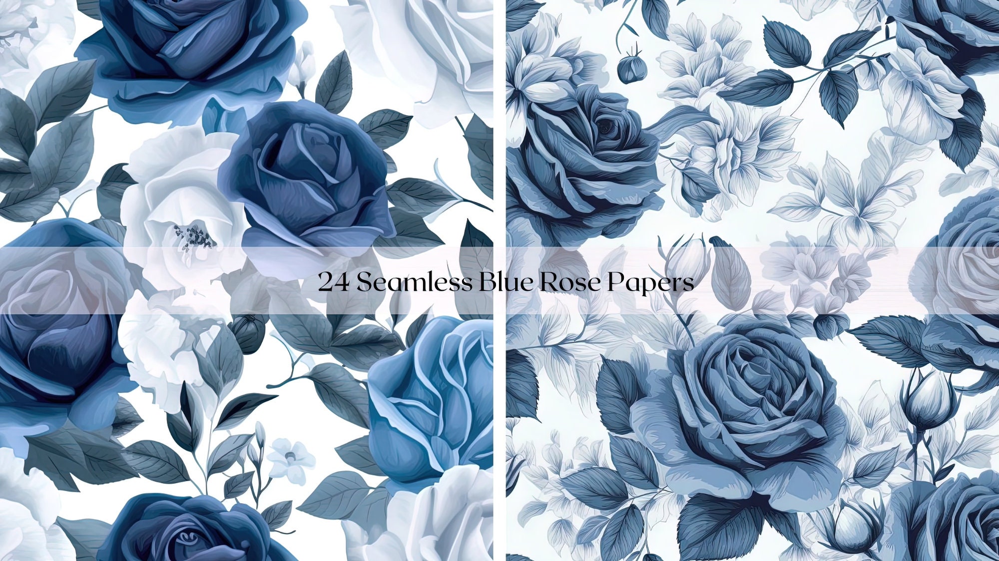 Blue Floral Digital Paper Seamless Backgrounds Blue Rose - Etsy