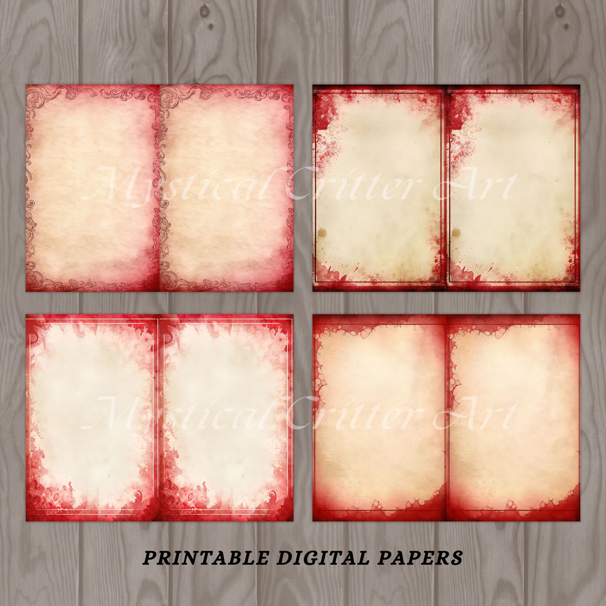 Blank Red Journal Paper, Printable Junk Journal Pages 11x8.5 Inch ...