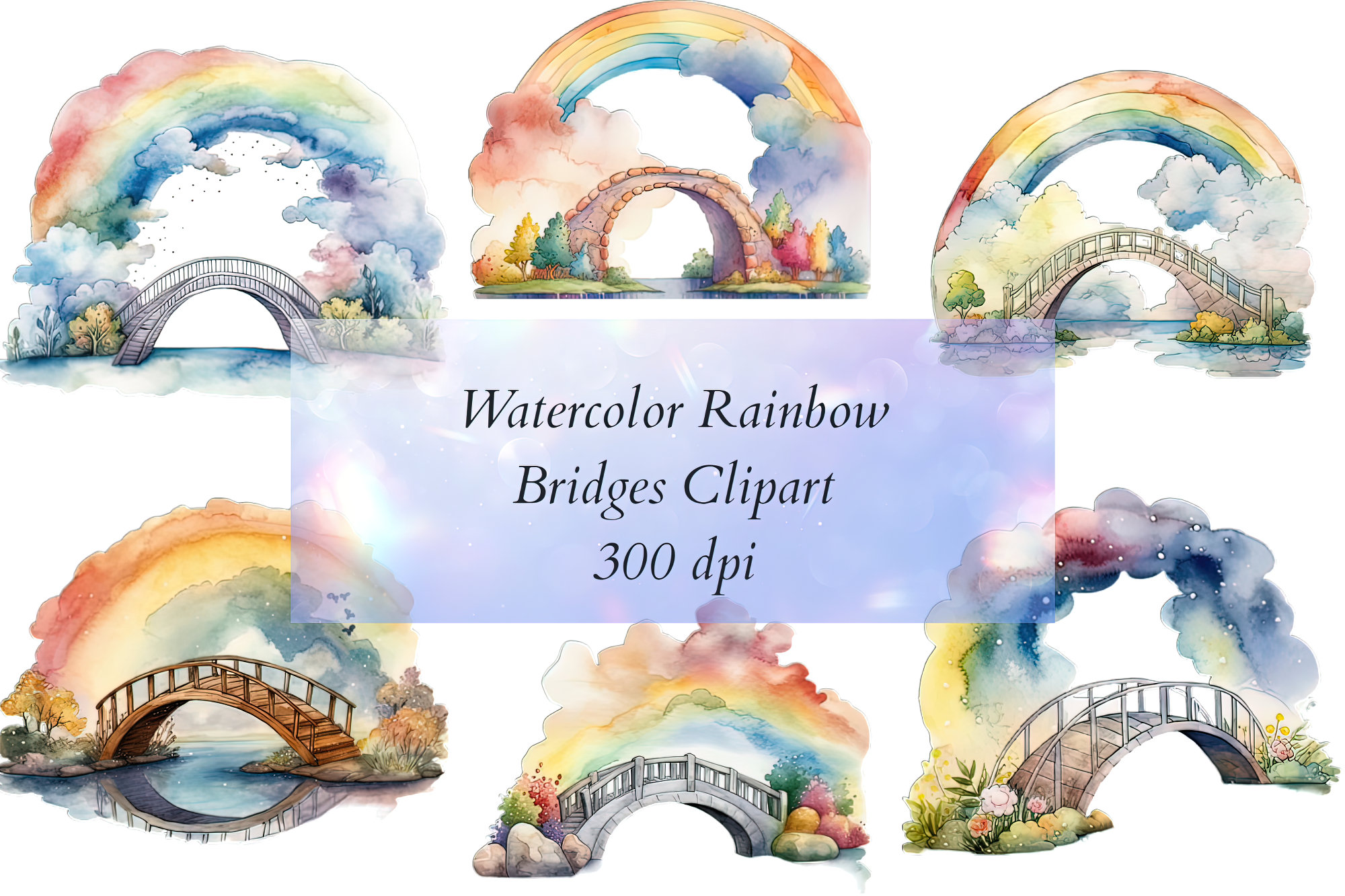 Watercolor Rainbow Bridge Clipart, Bridge Clip Art Instant Download for ...