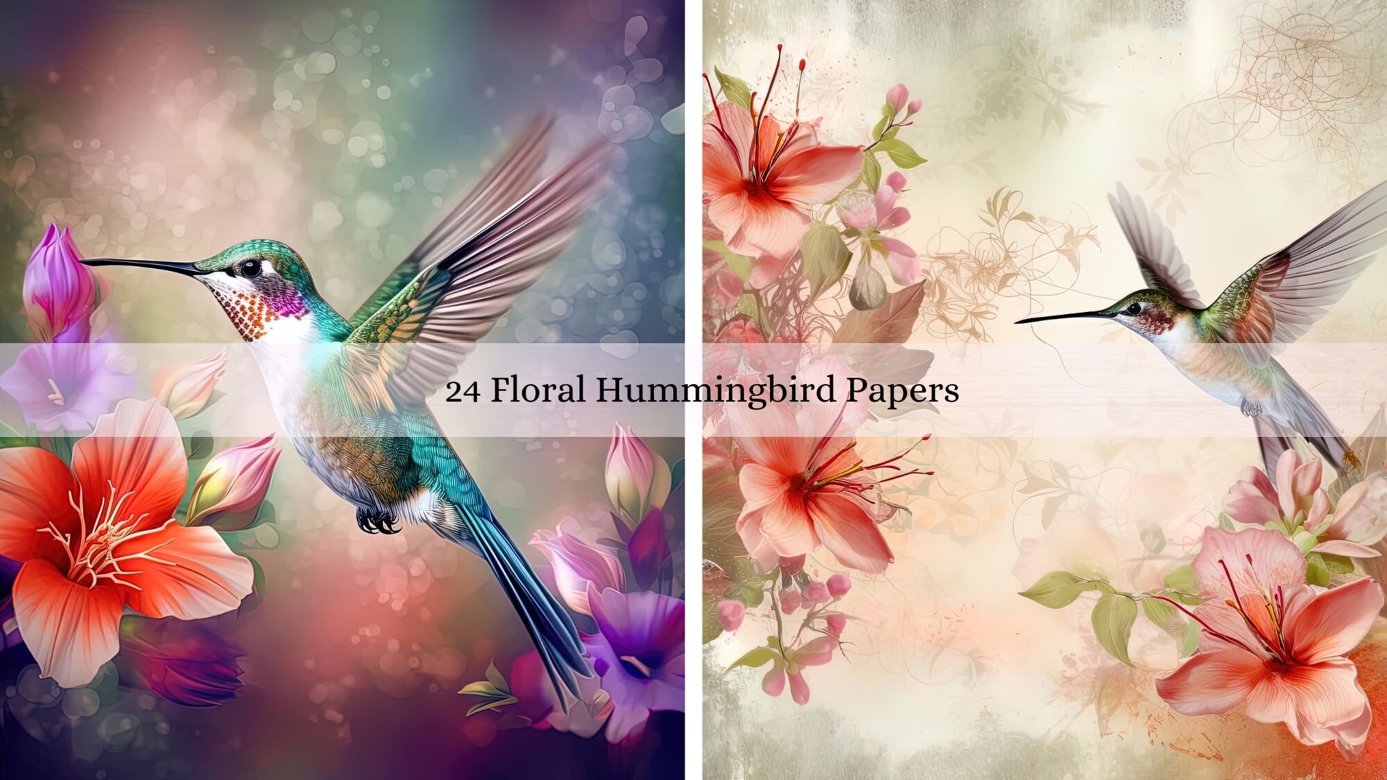 Floral Hummingbird Digital Paper Printable Hummingbird - Etsy