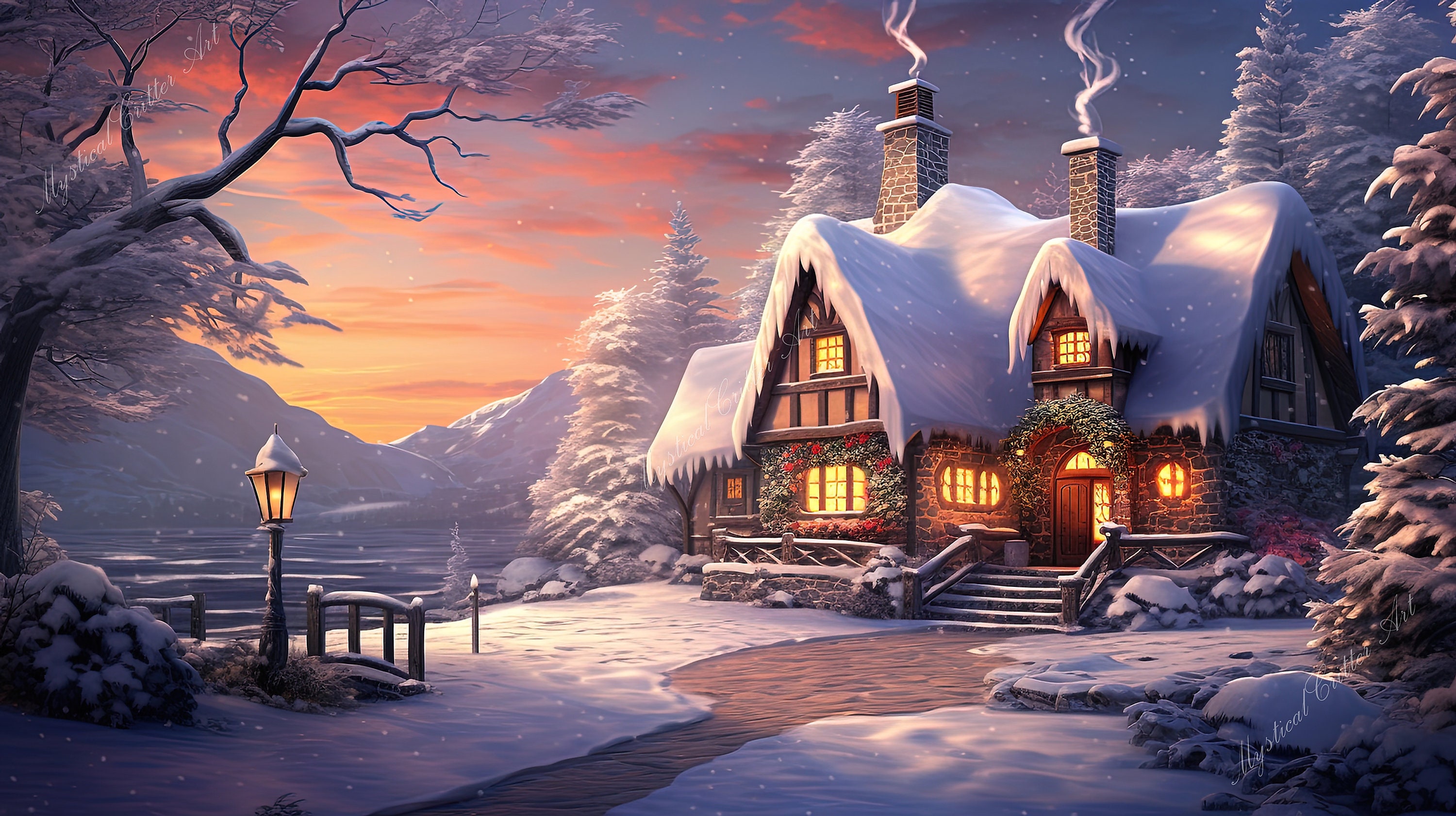 Christmas Cottage Desktop Wallpapers, Festive Computer Backgrounds for ...