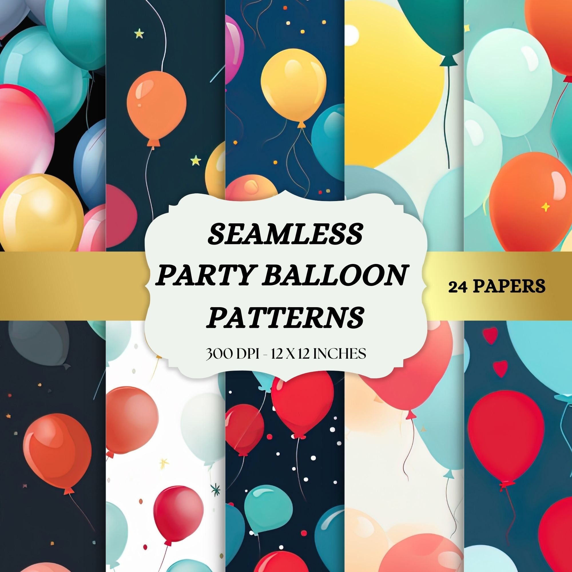 Party Balloon Digital Paper, Seamless Balloon Pattern Backgrounds ...