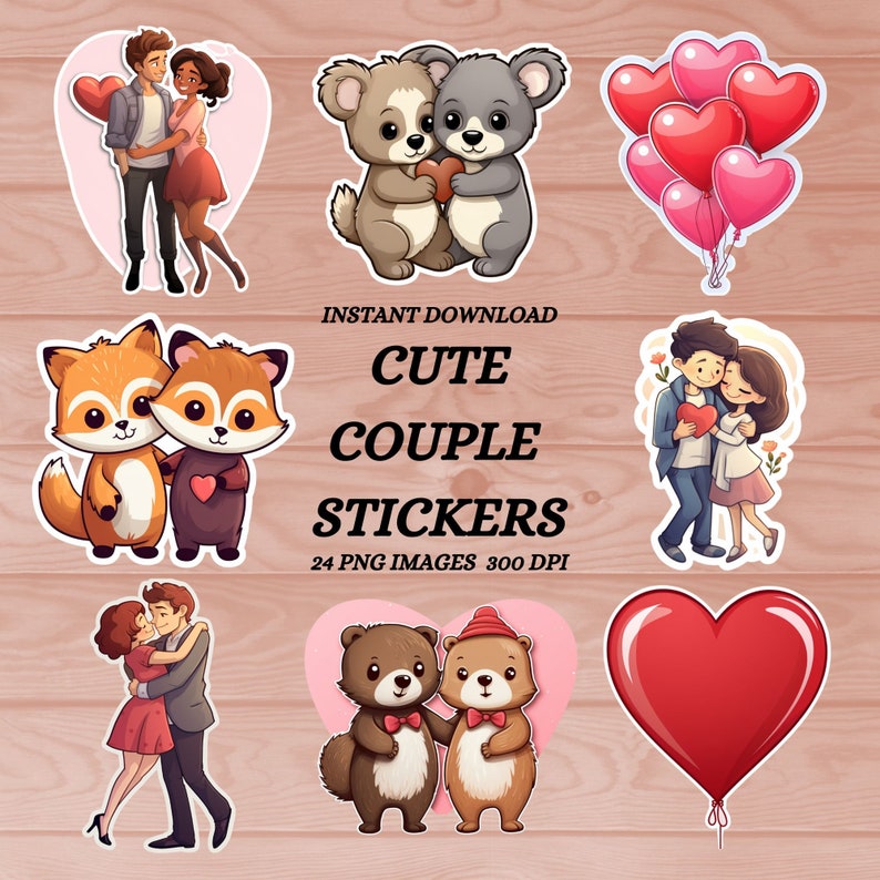 Sweet Love Cute Couple Sticker Set PNG Images for Instant Download - Etsy