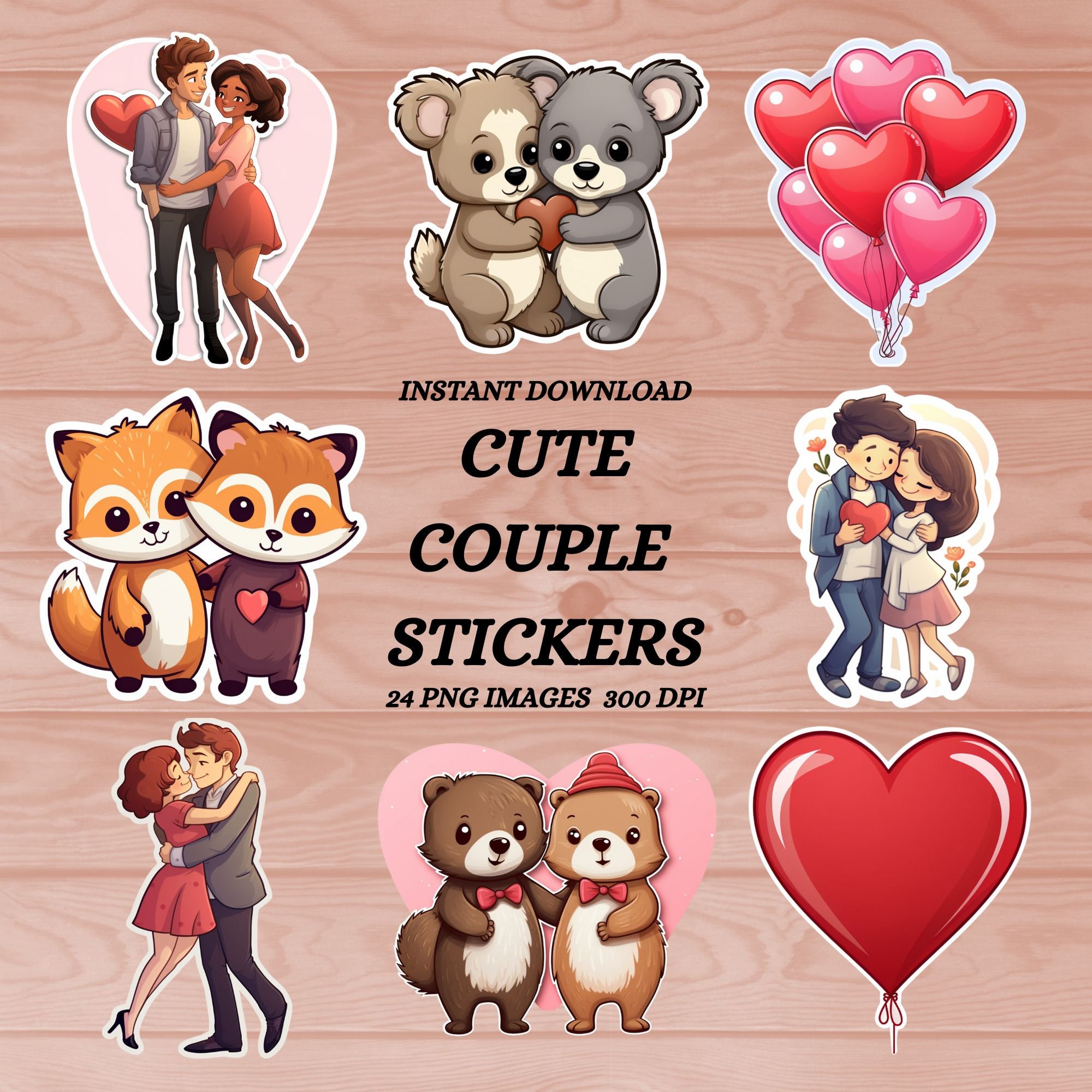 Sweet Love Cute Couple Sticker Set PNG Images for Instant Download - Etsy