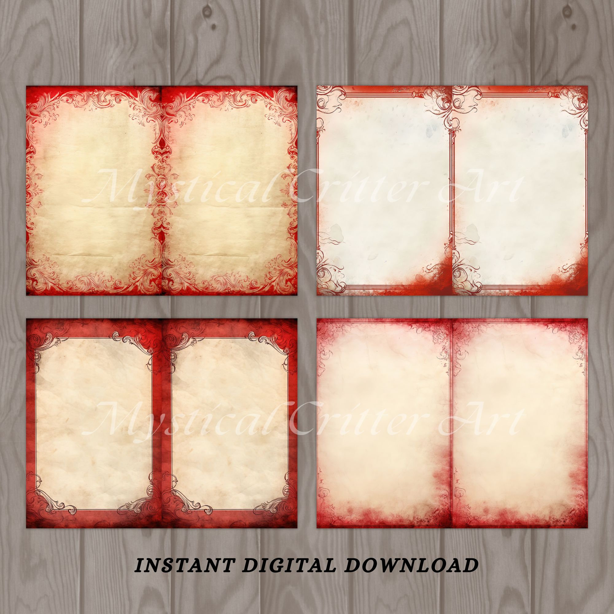 Blank Red Journal Paper, Printable Junk Journal Pages 11x8.5 Inch ...