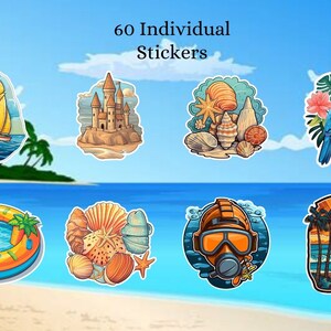 60 PNG Beach Stickers Pack - Printable Summer Stickers Digital Download ...