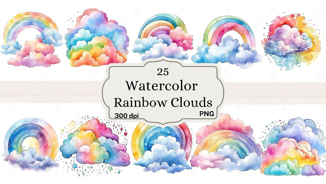 Watercolor Rainbow Cloud Clipart, Watercolor Texture, Rainbow Clip Art ...