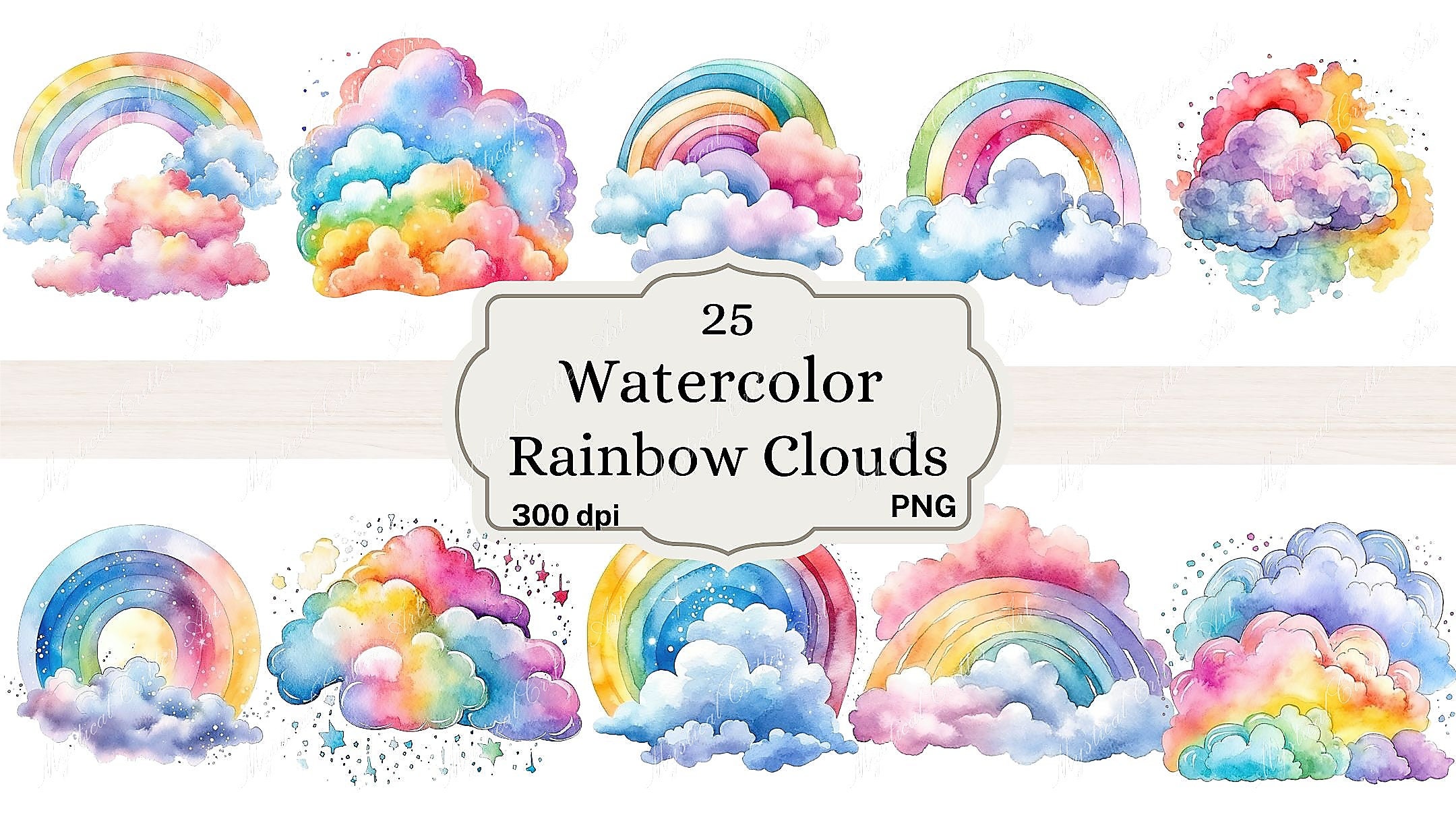 Watercolor Rainbow Cloud Clipart Watercolor Texture Rainbow - Etsy