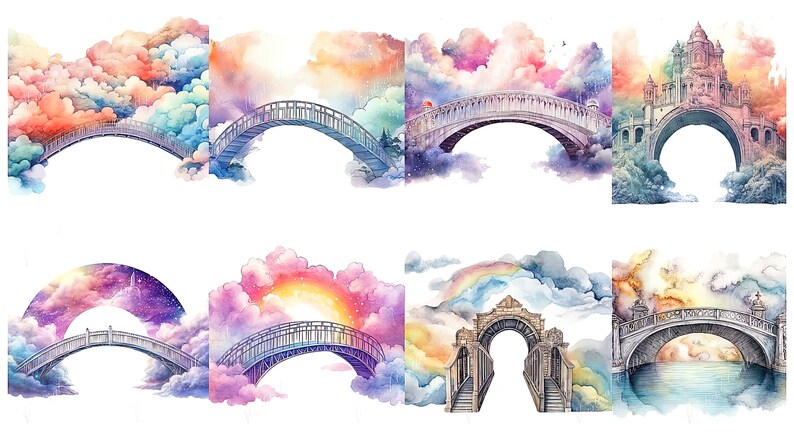 Beautiful Watercolor Rainbow Bridges Clipart PNG Images - Etsy