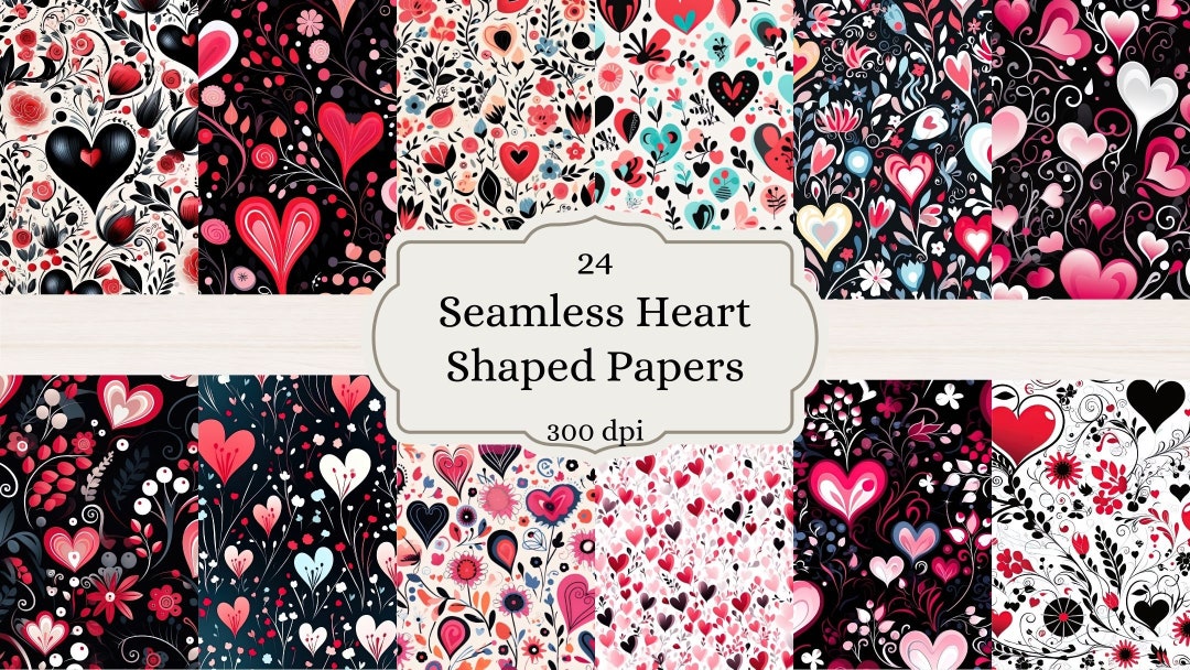 Valentine Digital Paper, Seamless Heart Pattern Backgrounds Printable ...