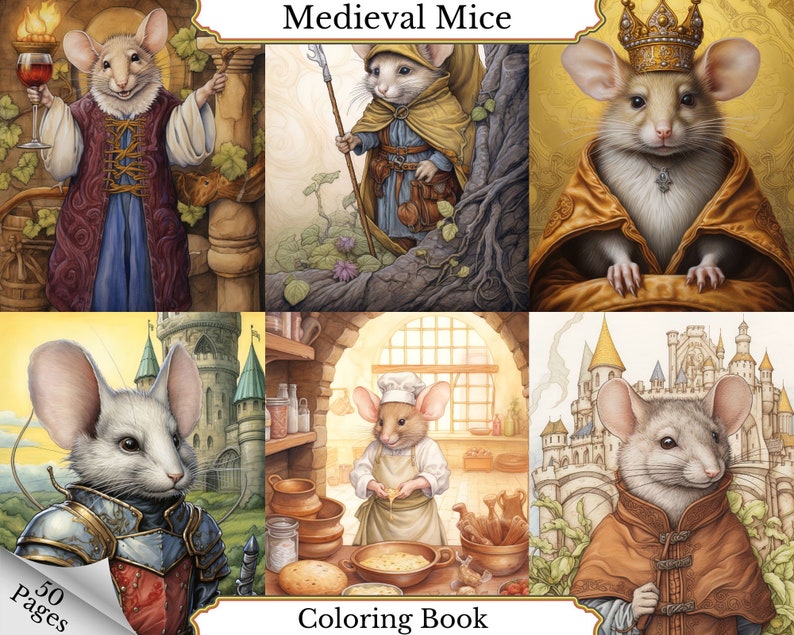 Medieval Mice Coloring Book 50 Coloring Pages for Adults and - Etsy