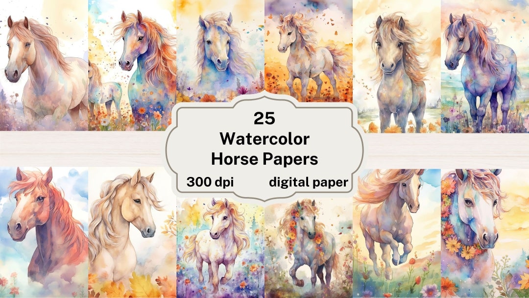 Watercolor Horse Digital Paper, Watercolor Texture Backgrounds ...