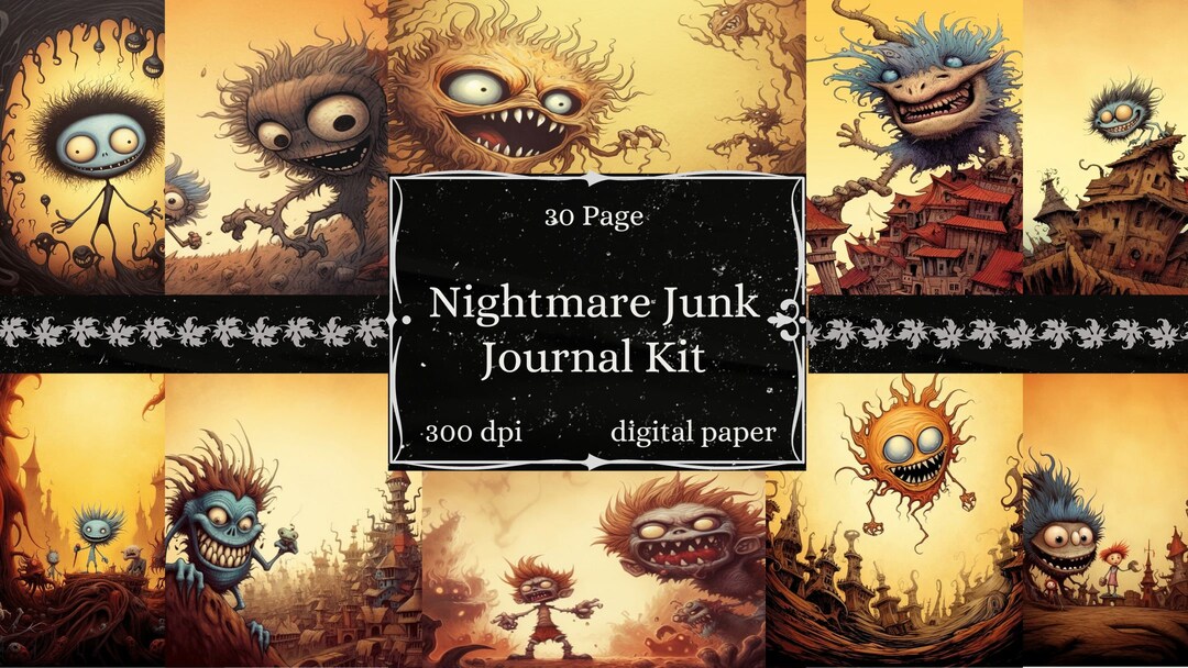 Nightmare Junk Journal Kit, 30 Printable 8.5x11 Inch Junk Journal Pages ...