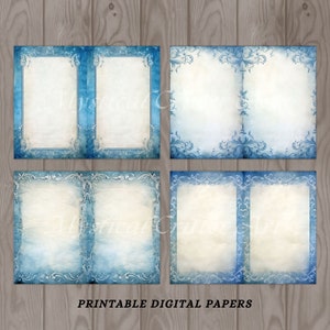 Blank Blue Journal Paper, Printable Junk Journal Pages 11x8.5 Inch ...