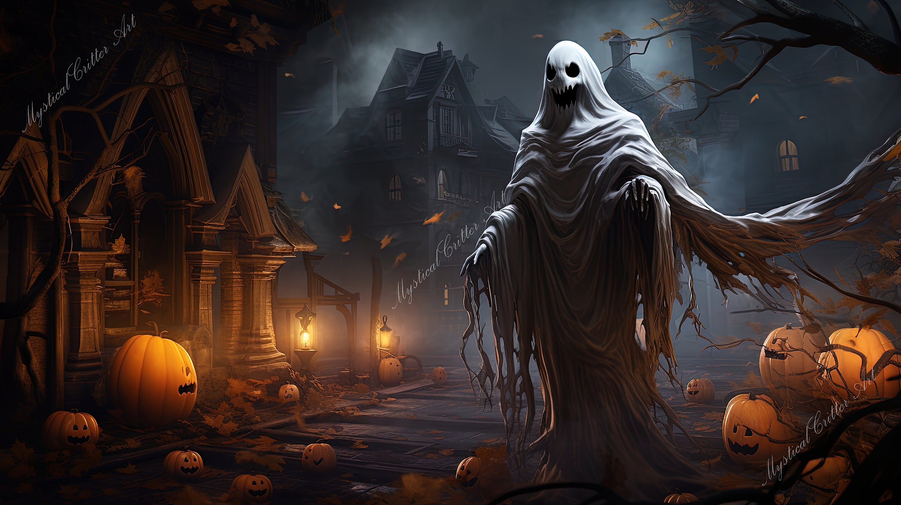 Haunted Specters Spooky Ghost Desktop Wallpaper Instant - Etsy