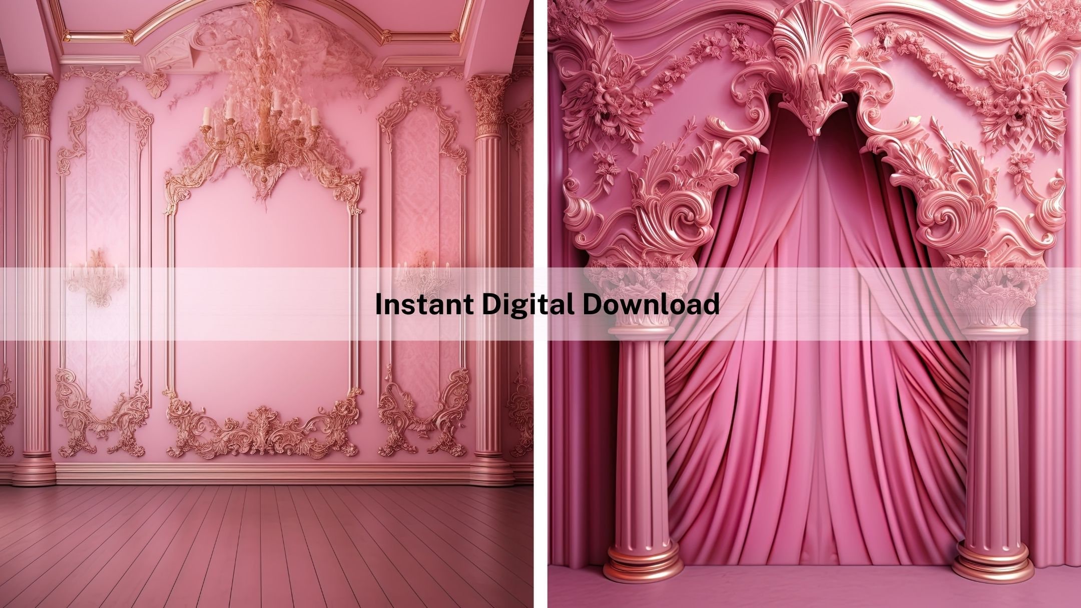 Luxury Royal Pink Digital Paper Pink Ornate Curtain - Etsy