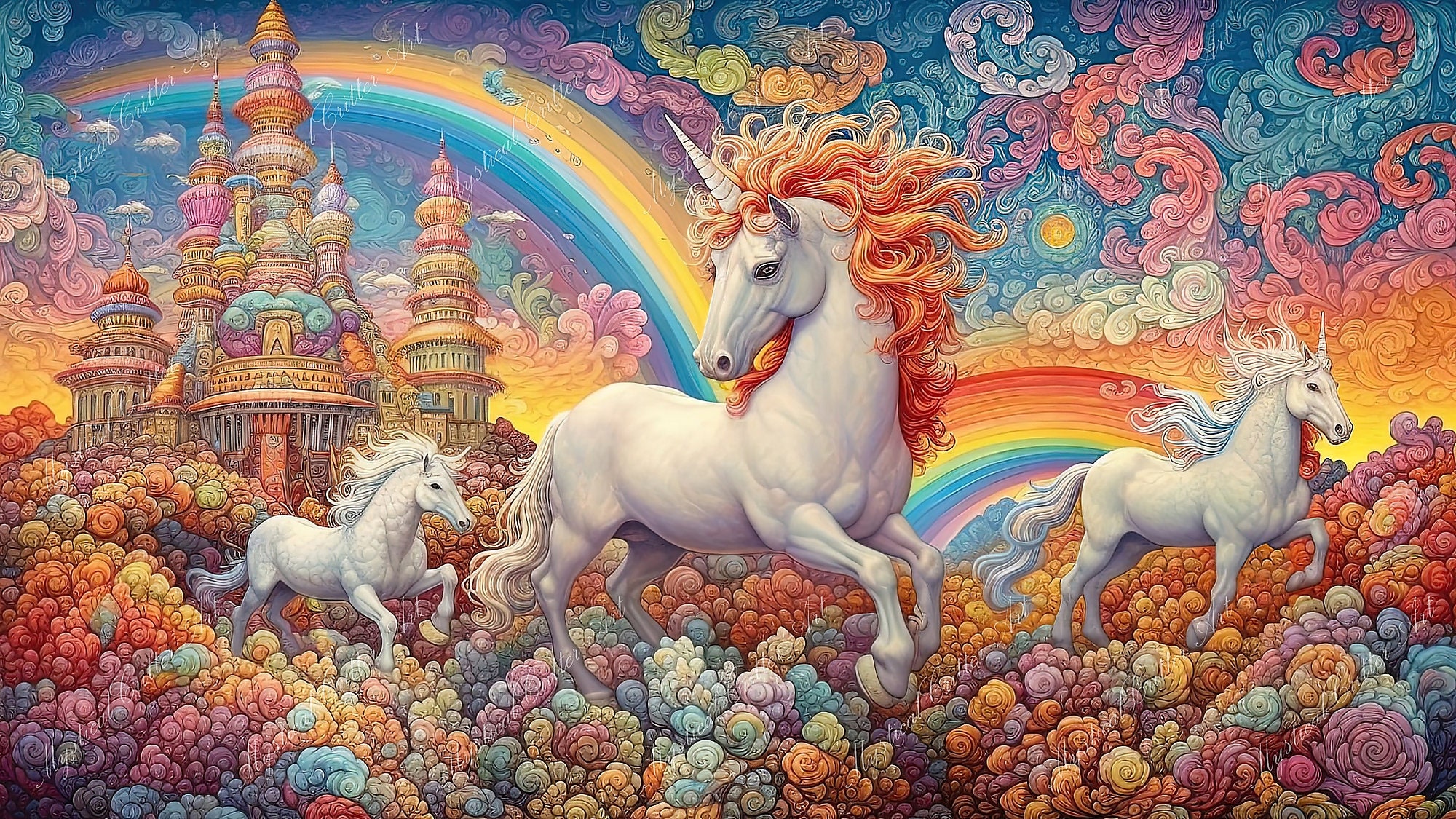 Rainbow Unicorn Digital Images Desktop Background Digital - Etsy