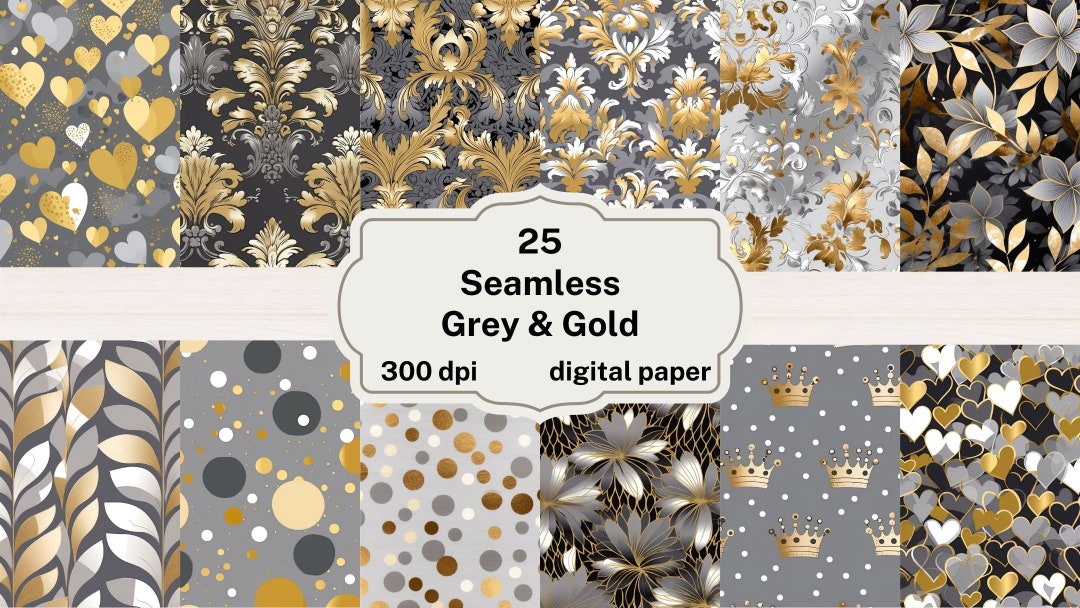 Gray and Gold Digital Paper, Seamless Pattern Backgrounds Printable ...