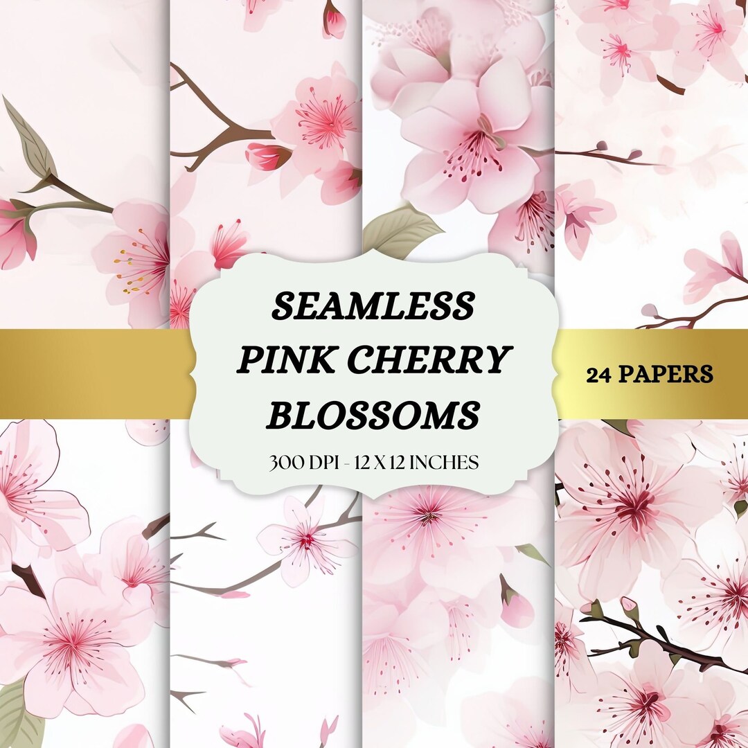 Pink Cherry Blossom Digital Paper, Seamless Cherry Blossom Pattern ...