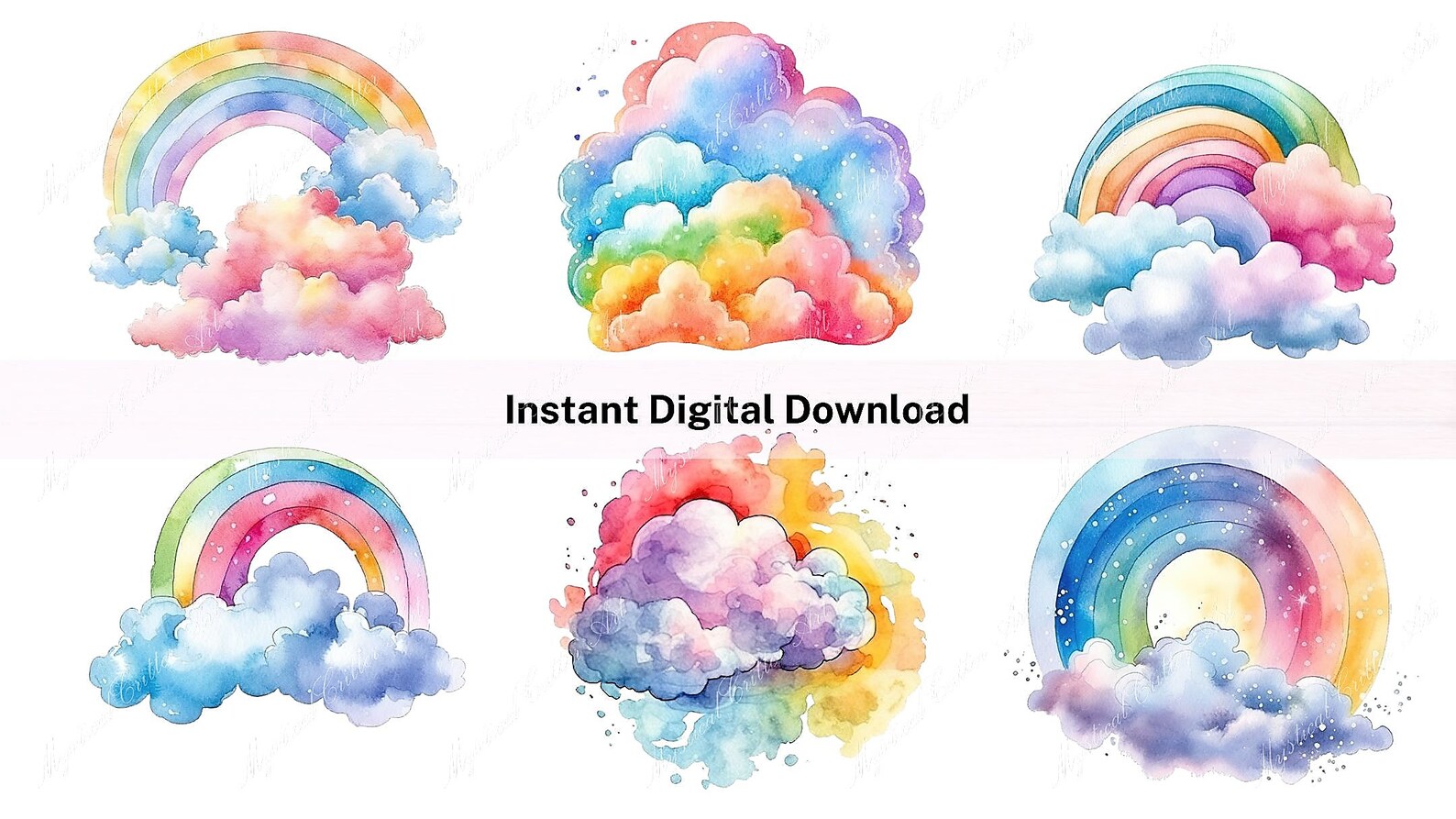 Watercolor Rainbow Cloud Clipart Watercolor Texture Rainbow - Etsy