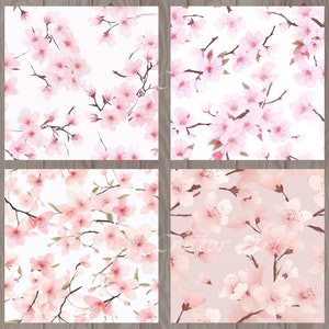 Pink Cherry Blossom Digital Paper, Seamless Cherry Blossom Pattern ...