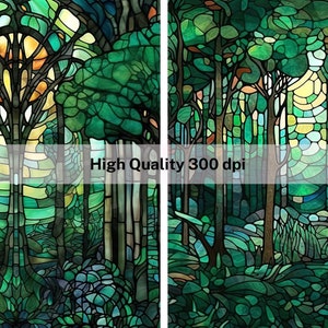 Emerald Forest Stained Glass Digital Paper, Glass Texture, Forest ...