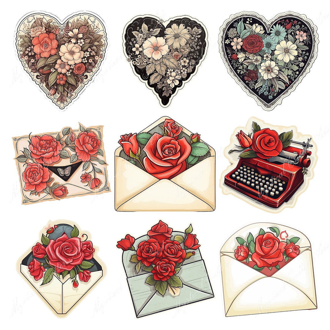 Timeless Romance - Vintage Love Sticker Set PNG Images for Instant ...