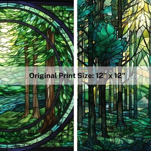 Emerald Forest Stained Glass Digital Paper, Glass Texture, Forest ...