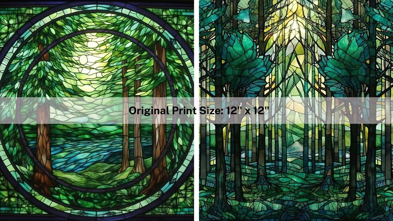Emerald Forest Stained Glass Digital Paper, Glass Texture, Forest ...