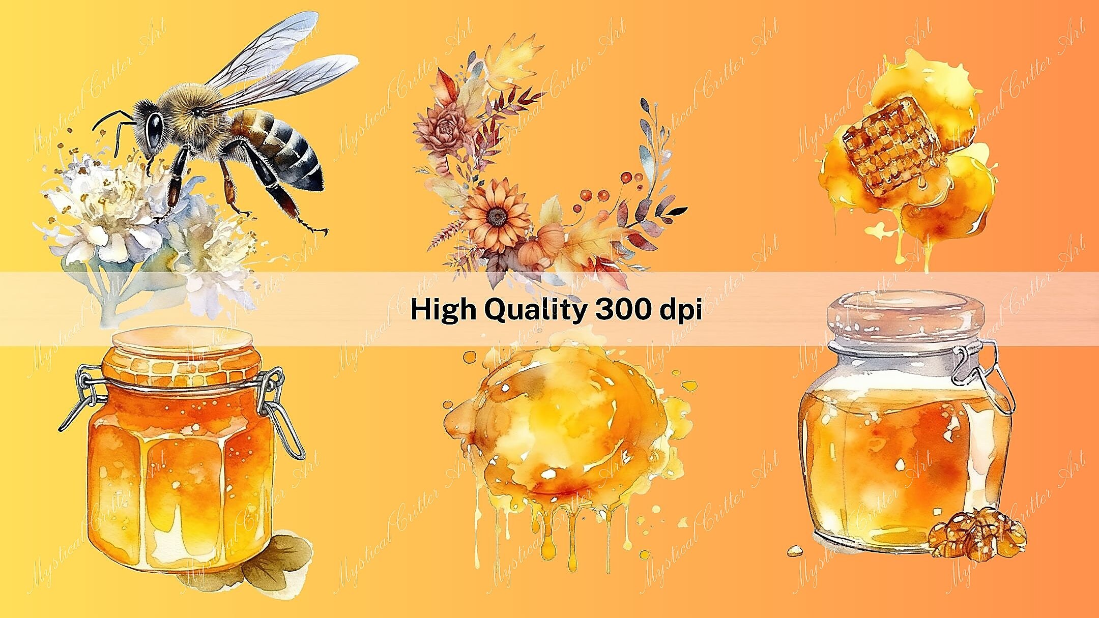 Watercolor Honey Bee Clipart Spring Garden Bee and Honey - Etsy