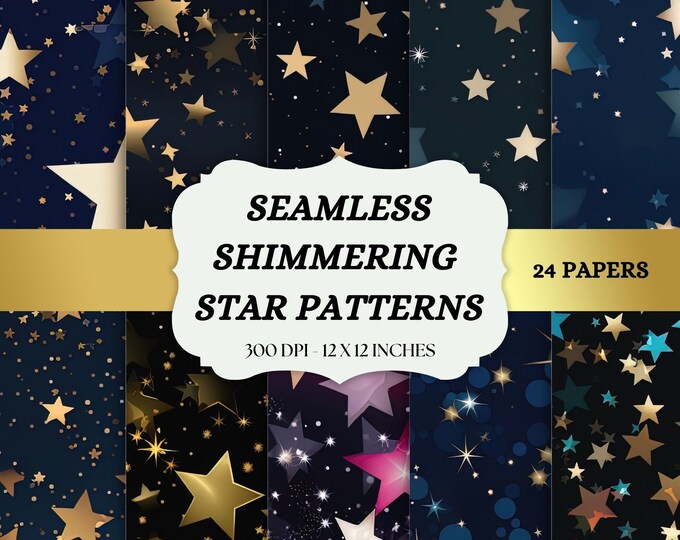 Falling Star Digital Paper, Gold Glitter Star Pattern, Blue Black Ombre ...